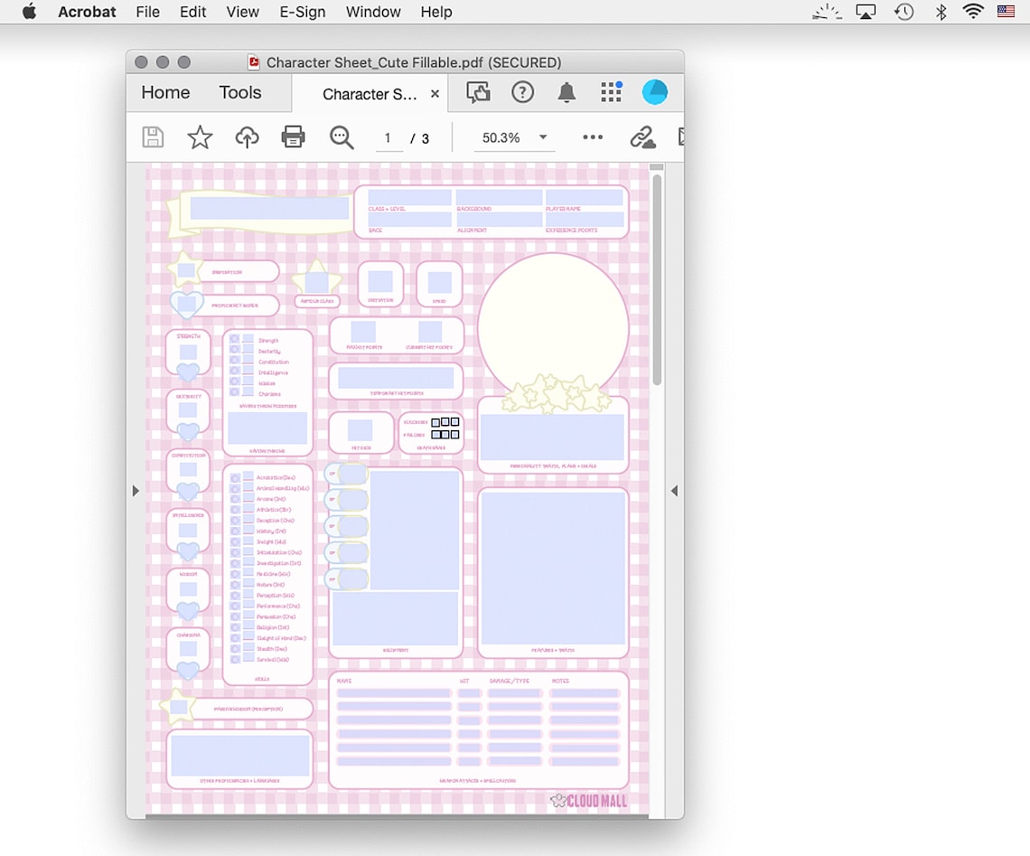Cute Character Sheet — D&D 5e — Form Fillable + Printable PDF - Etsy
