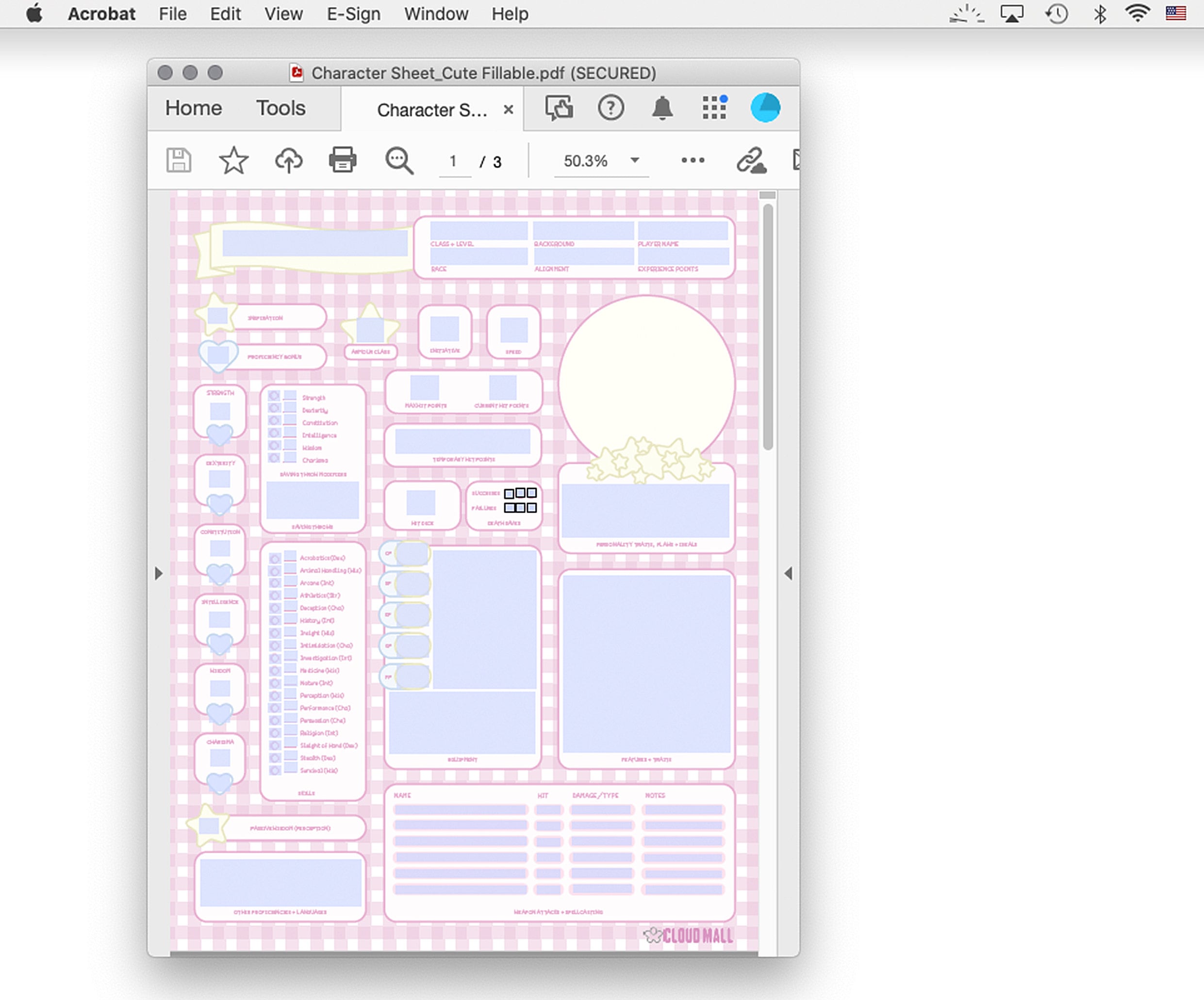 Cute Character Sheet D&D 5e Form Fillable Printable PDF - Etsy