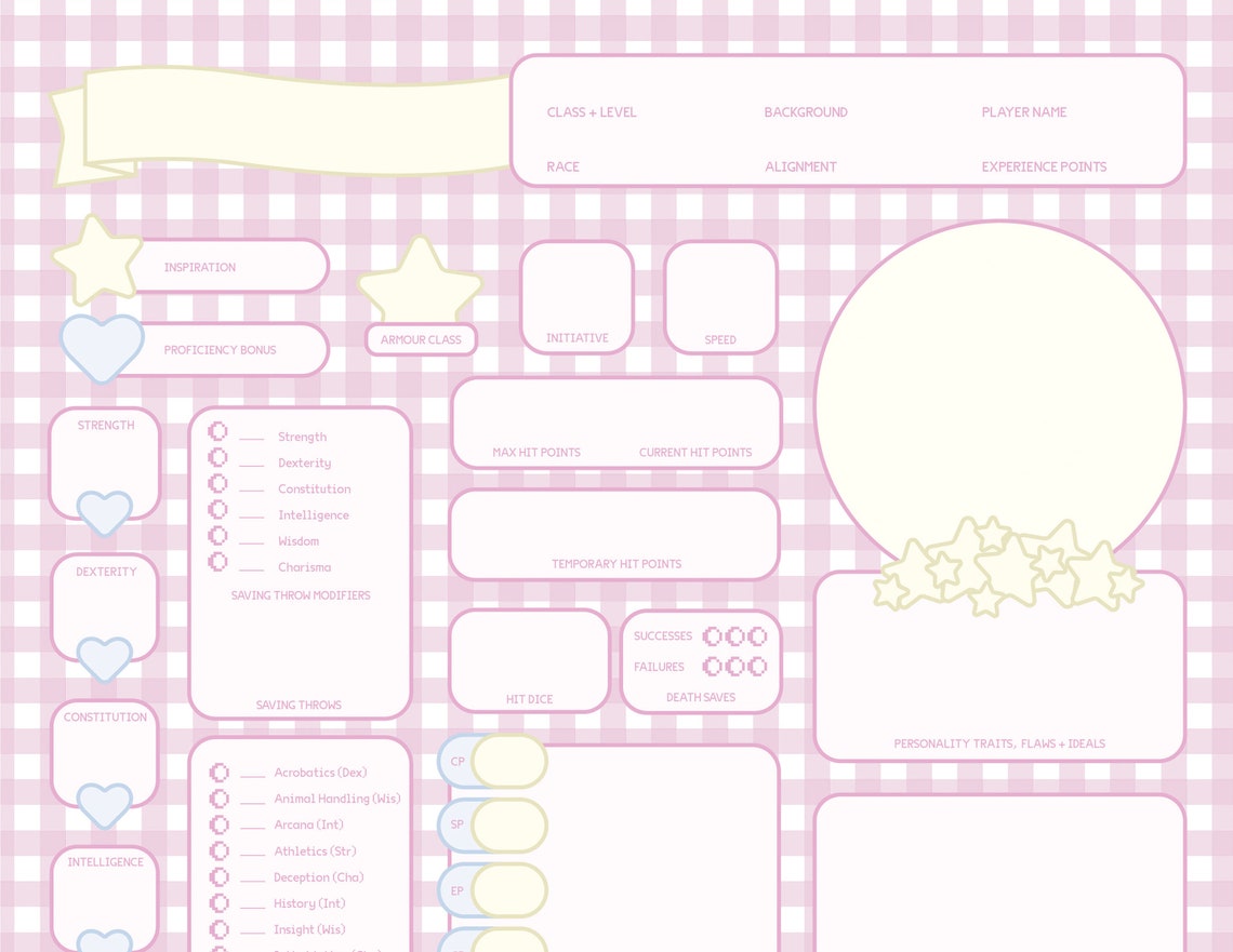 Cute Character Sheet — D&D 5e — Form Fillable + Printable PDF - Etsy