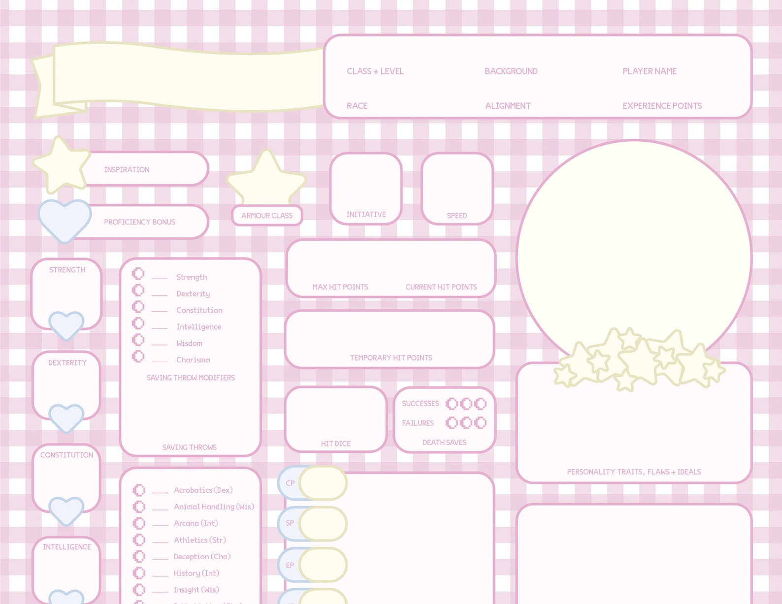 Cute Character Sheet — D&D 5e — Form Fillable + Printable PDF - Etsy