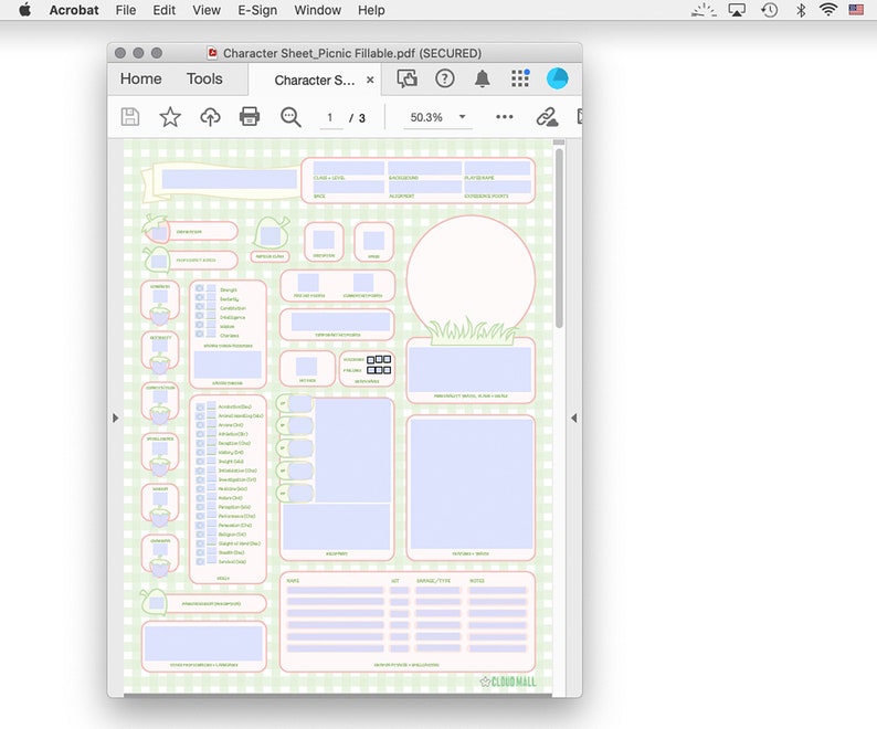 Picnic Character Sheet — D&D 5e — Fillable + Printable PDF - Etsy