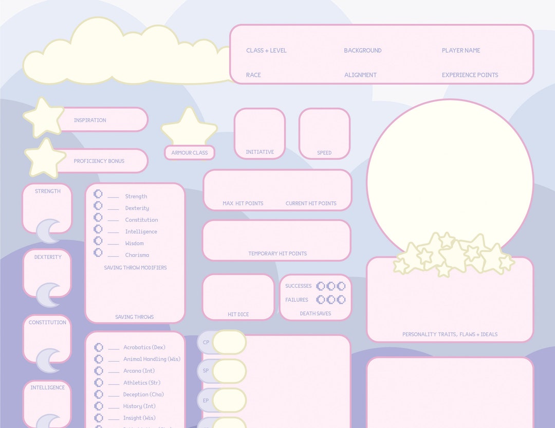 Night Character Sheet — D&D 5e — Form Fillable + Printable PDF - Etsy