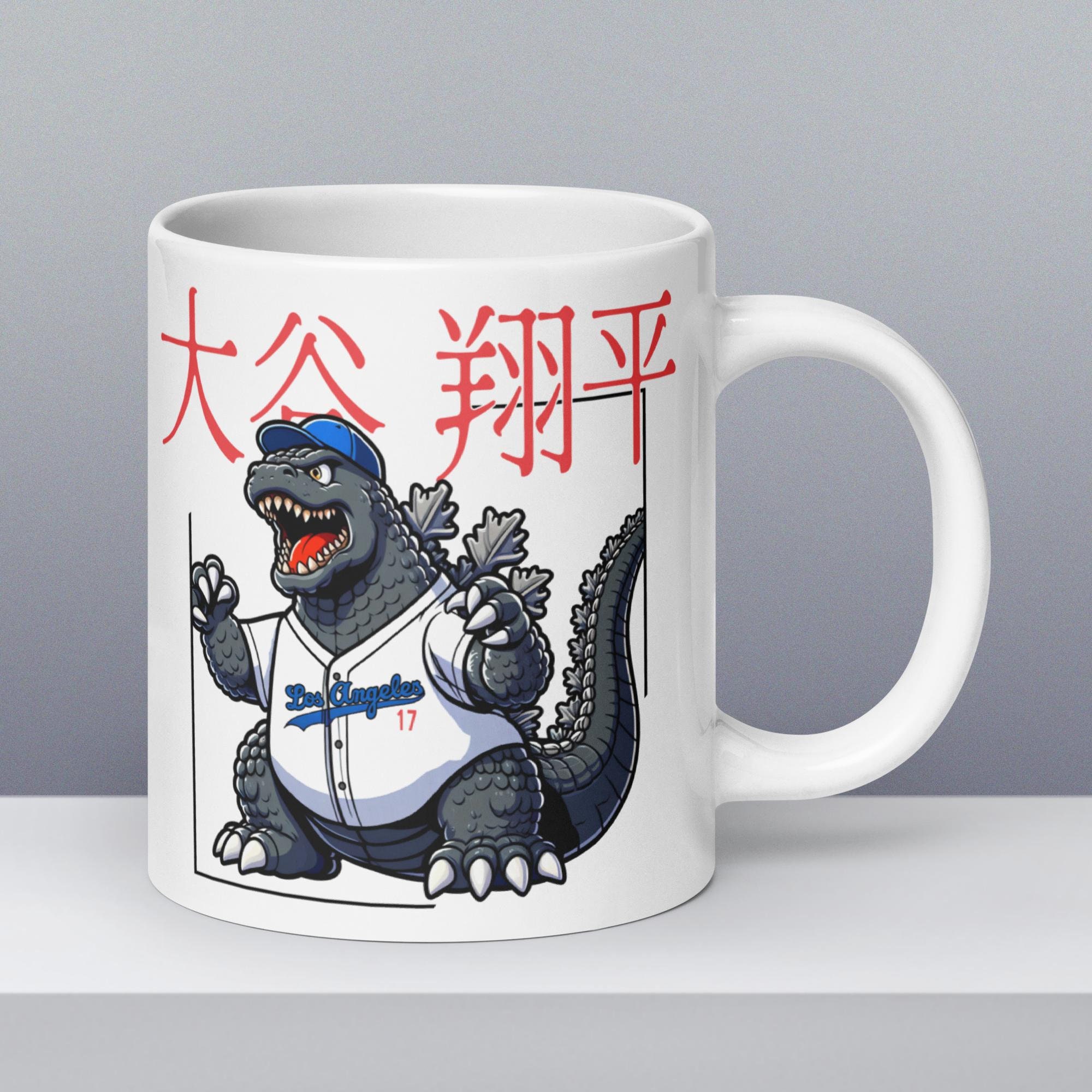 Shohei Ohtani Godzilla White Glossy Mug, Los Angeles, Dodgers, Gift ...