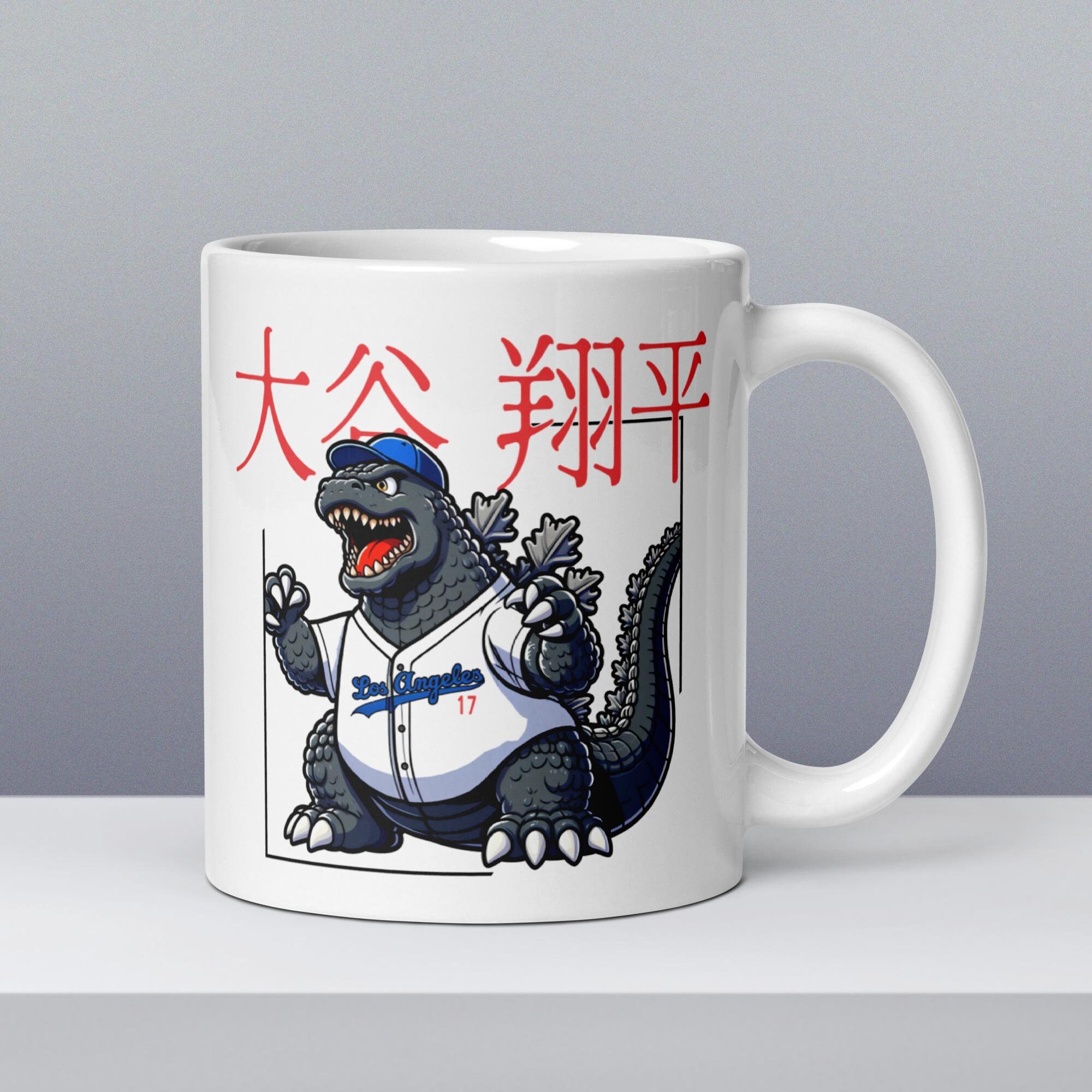 Shohei Ohtani Godzilla White Glossy Mug, Los Angeles, Dodgers, Gift ...