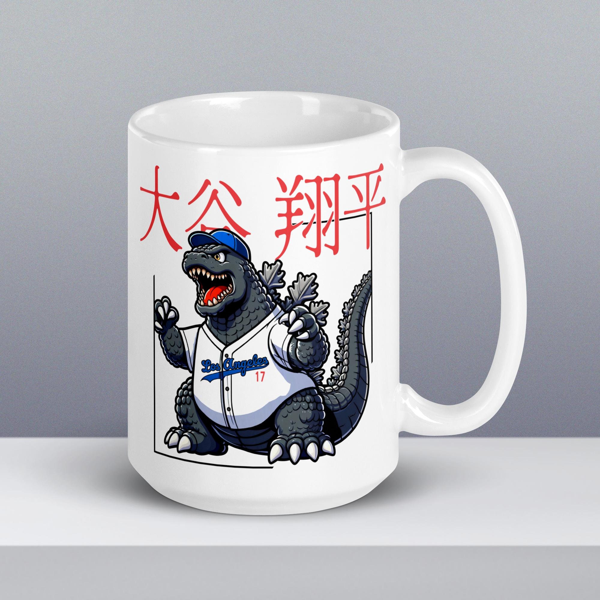 Shohei Ohtani Godzilla White Glossy Mug, Los Angeles, Dodgers, Gift ...