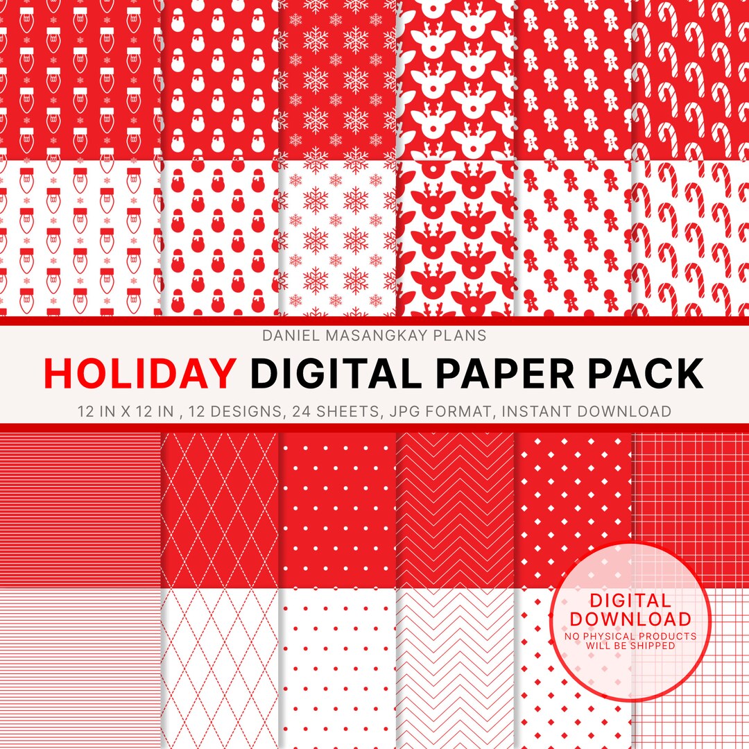 Christmas Digital Paper for Creative Projects | Red & White Christmas ...