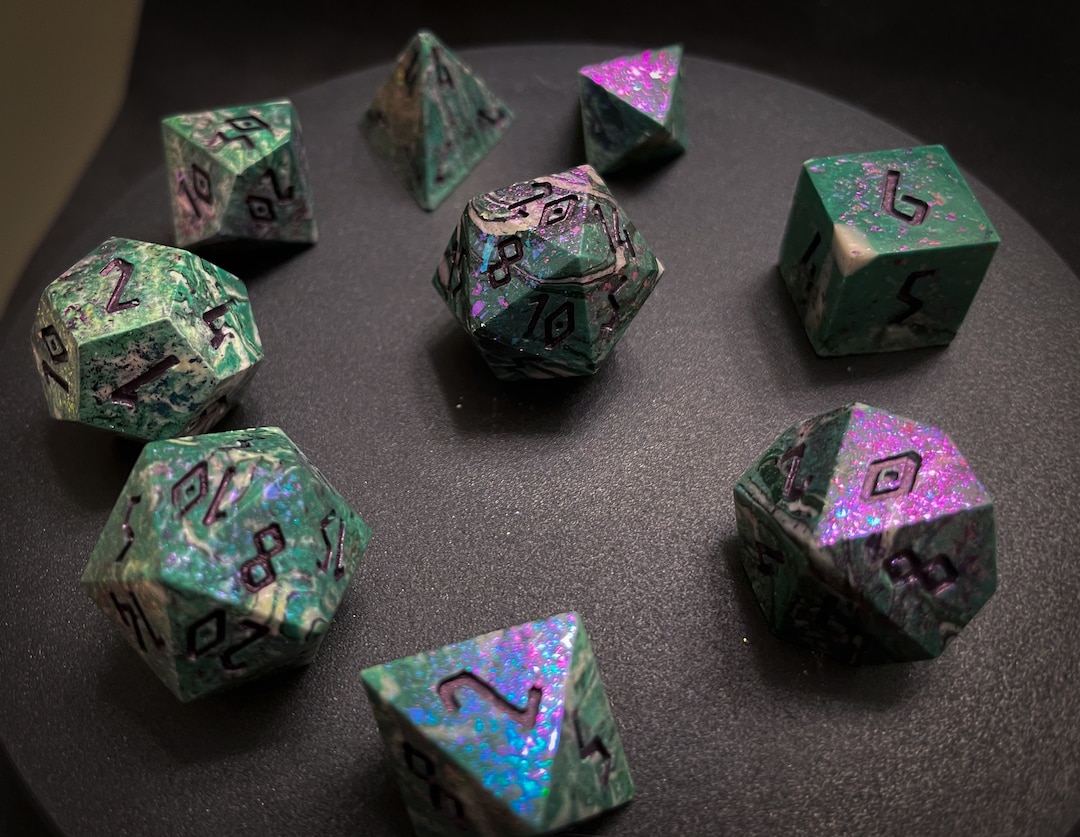 Custom Dice Commission, Jesmonite Dice Handmade, RPG Dice Set of 9 ...