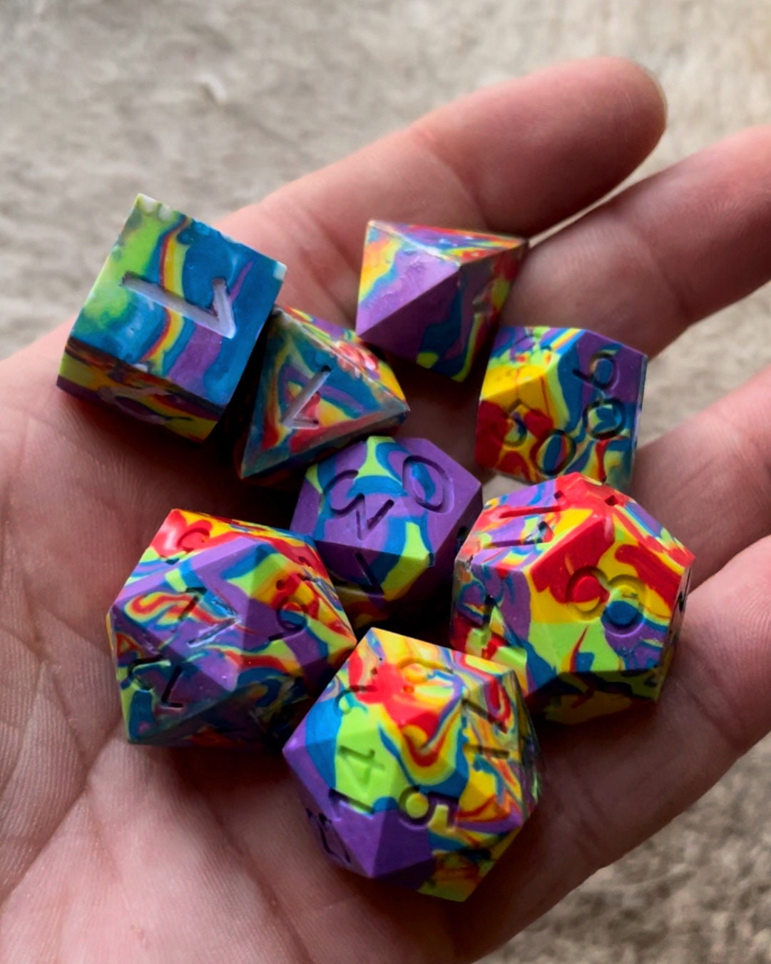 Custom Dice Commission, Jesmonite Dice Handmade, RPG Dice Set of 9 ...