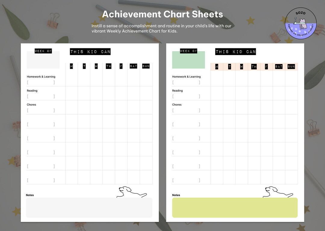 PDF Letter-size Printable Weekly Achievement Chart for Kids - Etsy