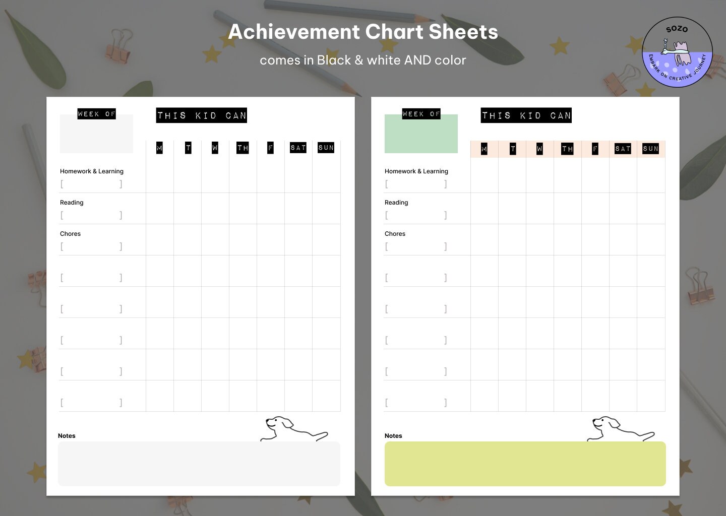 PDF Letter-size Printable Weekly Achievement Chart for Kids - Etsy