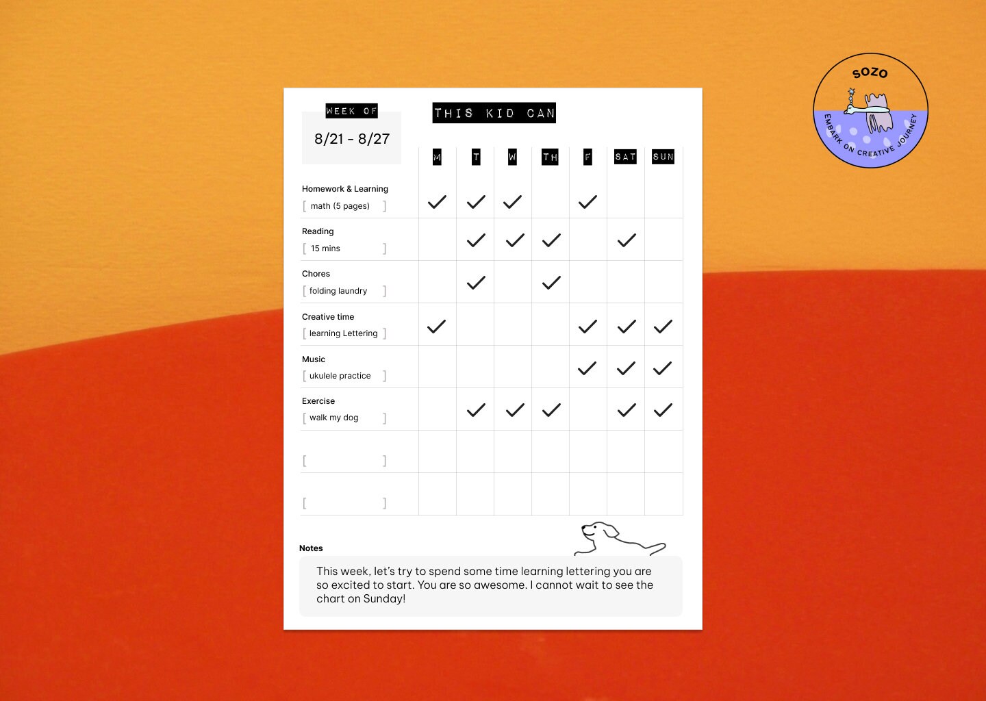 PDF Letter-size Printable Weekly Achievement Chart for Kids - Etsy