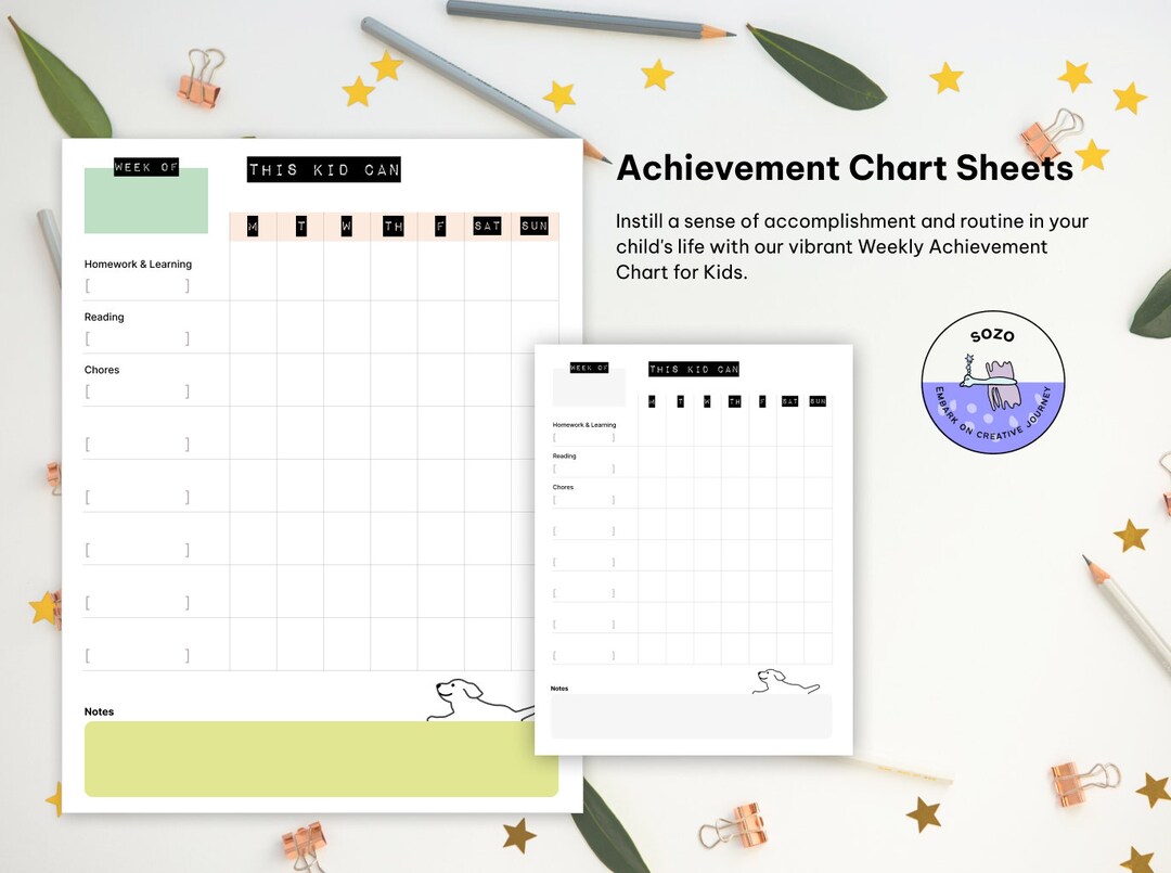 PDF Letter-size Printable Weekly Achievement Chart for Kids Homework ...