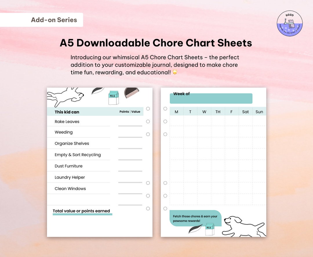 A5 Dog-themed Chore Chart Sheets Printable Kids' Reward - Etsy