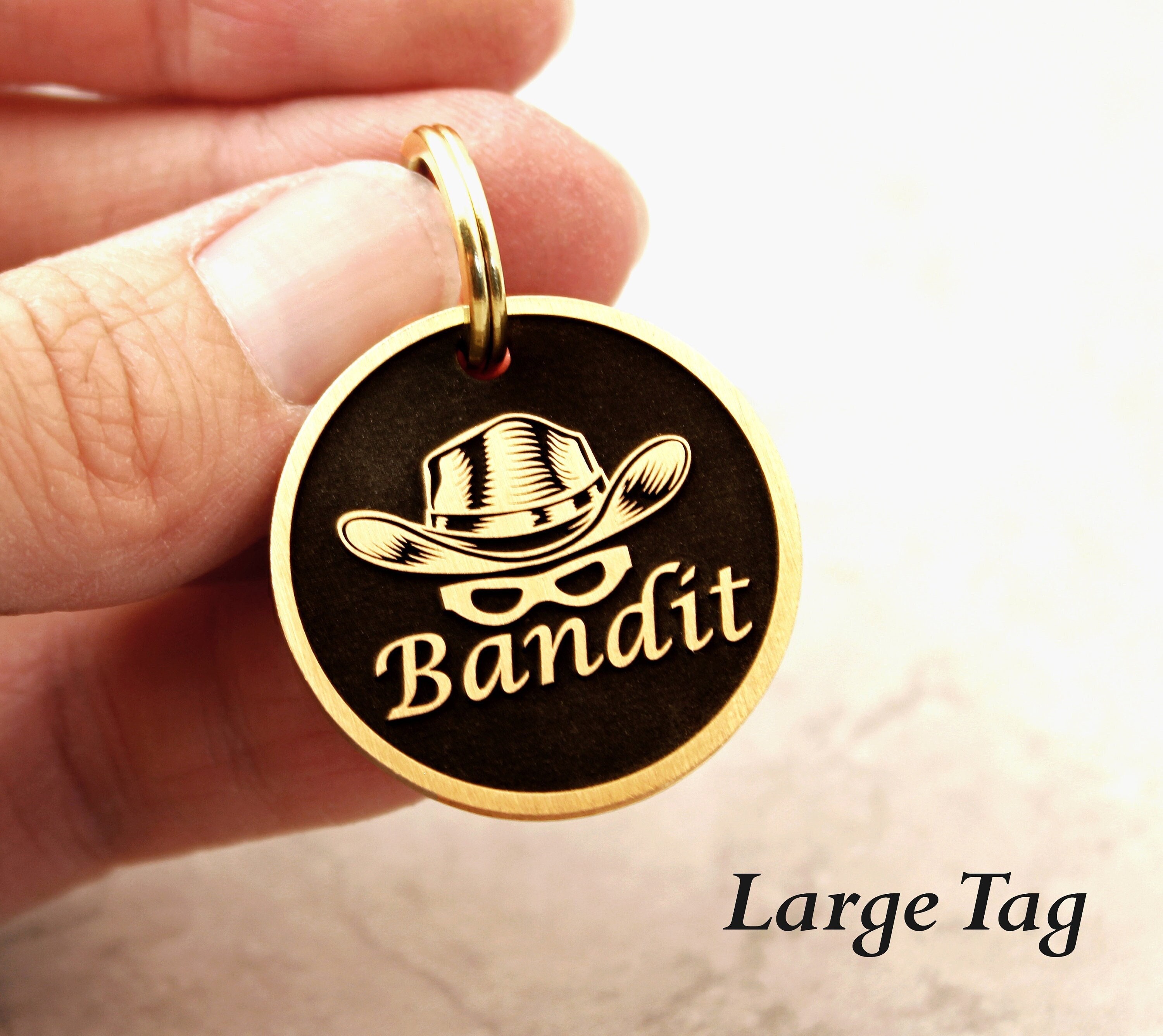 Bandit Pet Tag Deep Engraved Brass Pet Tag Round Dog Collar - Etsy
