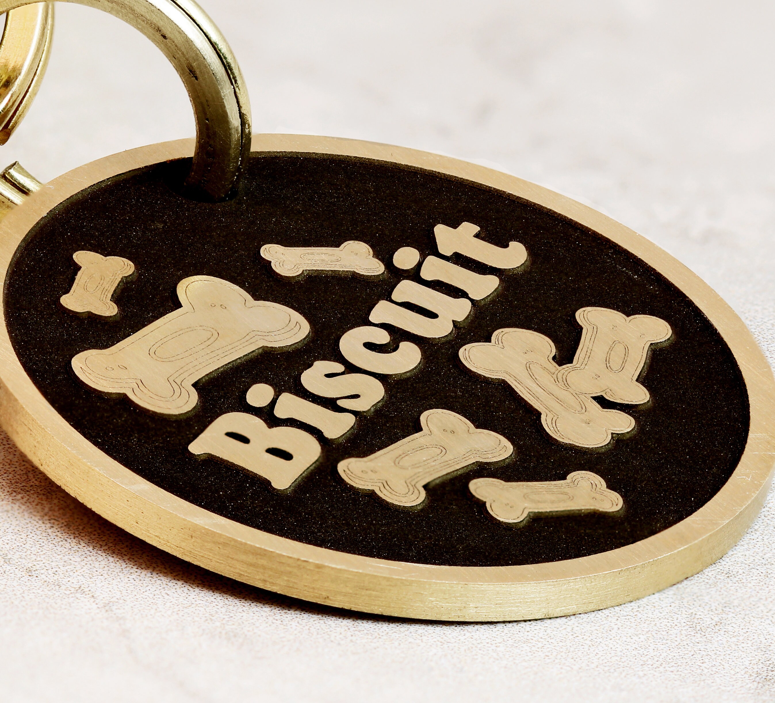 Brass Pet ID Tag, Biscuit Pet Tag, Custom Engraved Dog Collar Tag, Deep ...