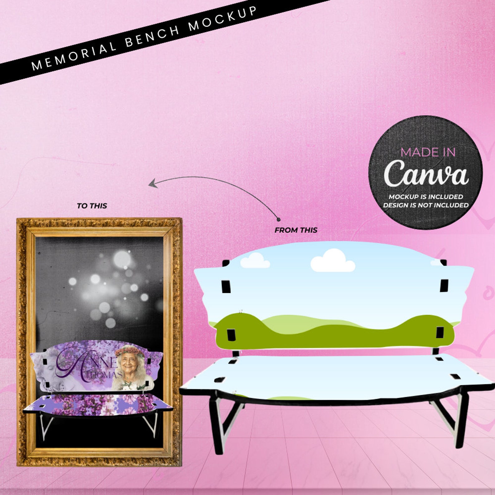 Memorial Bench Canva Mockup| | Memorial Mockup Template| Sublimation ...