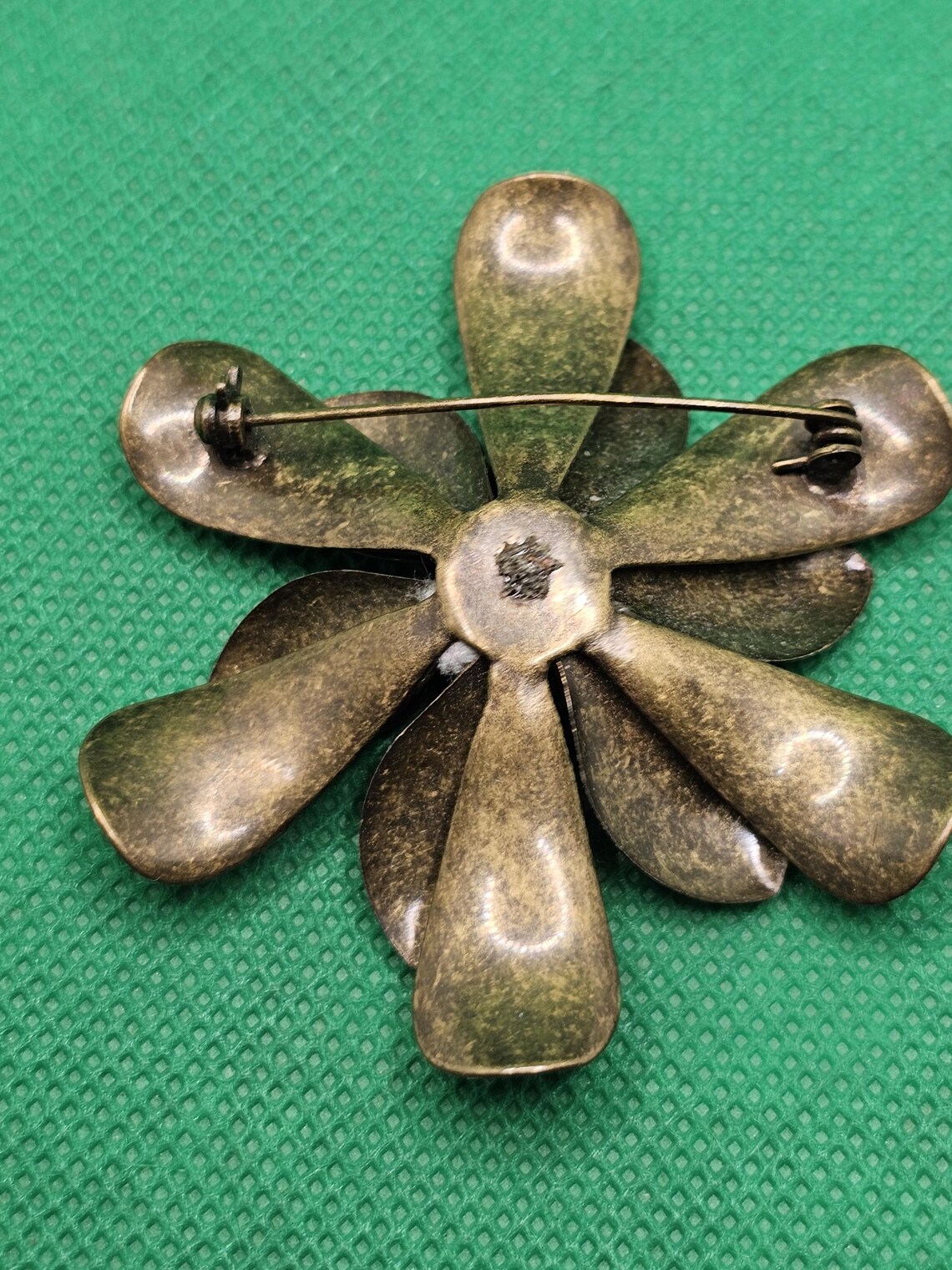 Vintage Cooper and Enameled Green Flower Brooch - Etsy
