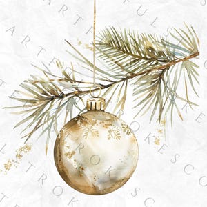 Watercolour Christmas Baubles Clipart, Gold and White Christmas Clipart ...