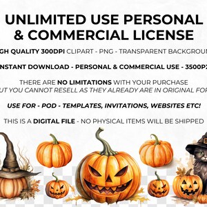 50 Jack O' Lanterns Clipart, Watercolour Halloween PNG, Carved Pumpkin ...