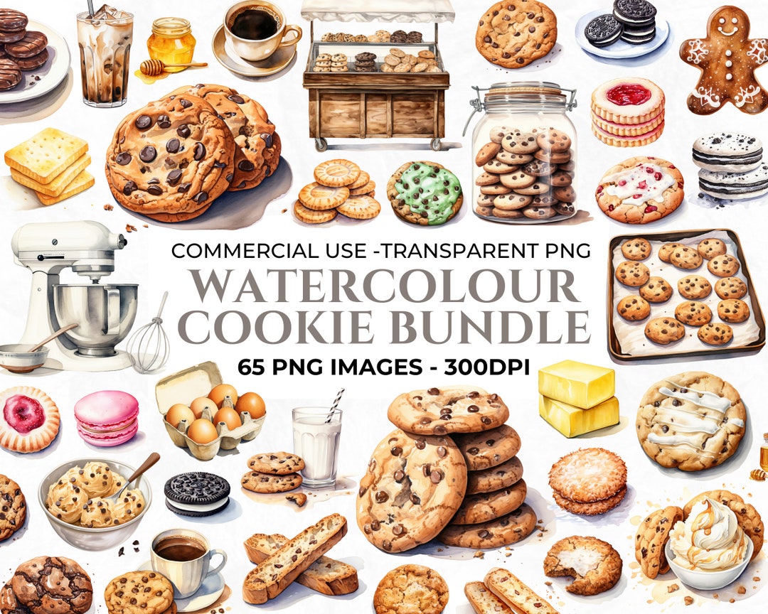 65 Watercolour Cookie Clipart, Elements for Cafe Clipart, Food PNG ...