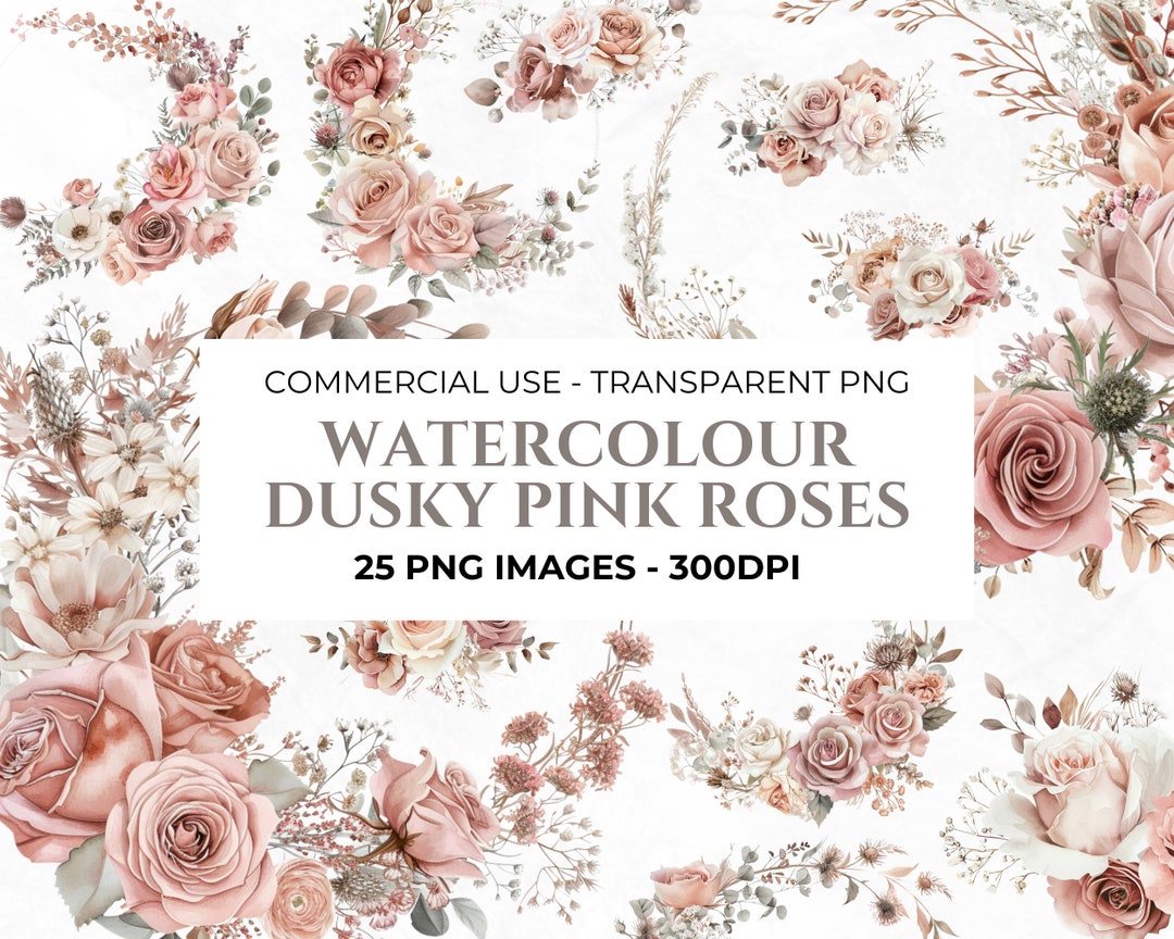 25 Watercolour Dusky Pink Roses Clipart, Roses Clipart, Floral Wreath ...