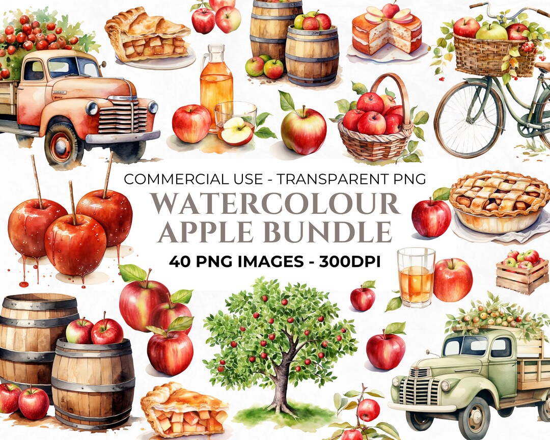 40 Watercolor Apple Clipart, Apple Pie Clipart, Apple Tree PNG, Apple ...