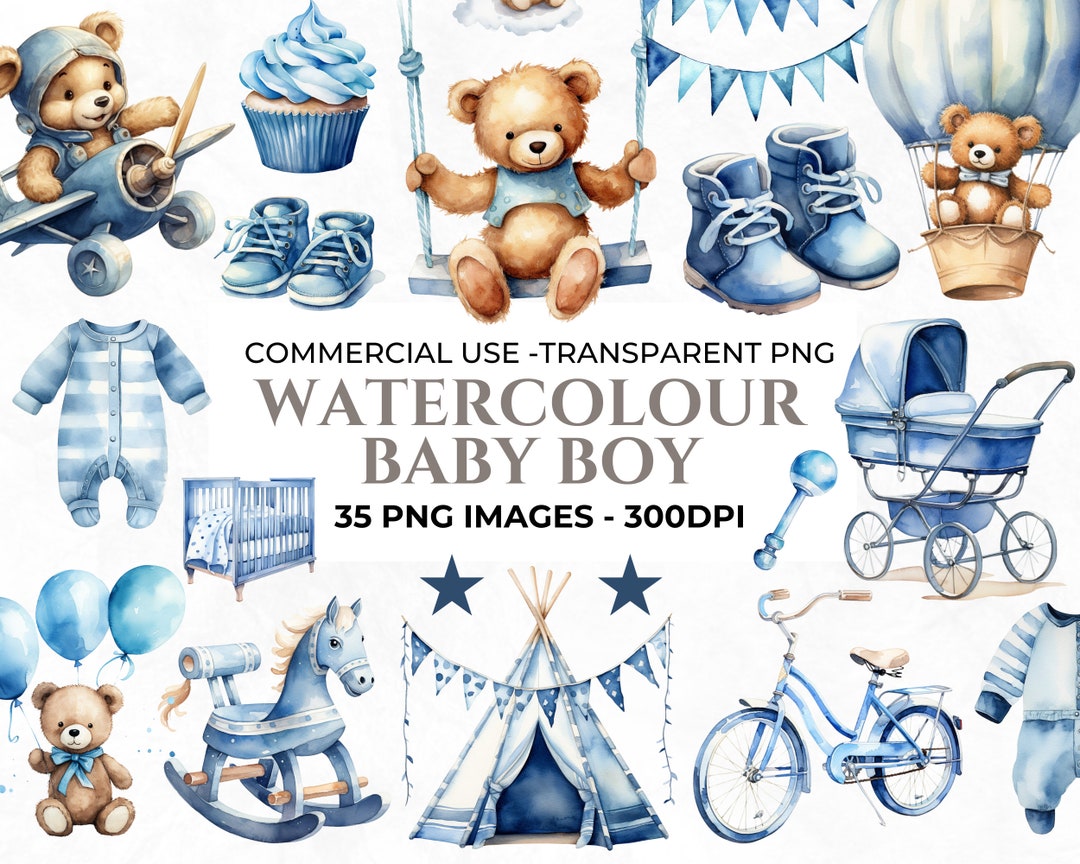 35 Watercolour Baby Shower Clipart, Baby Boy Clipart, Newborn Baby Boy ...