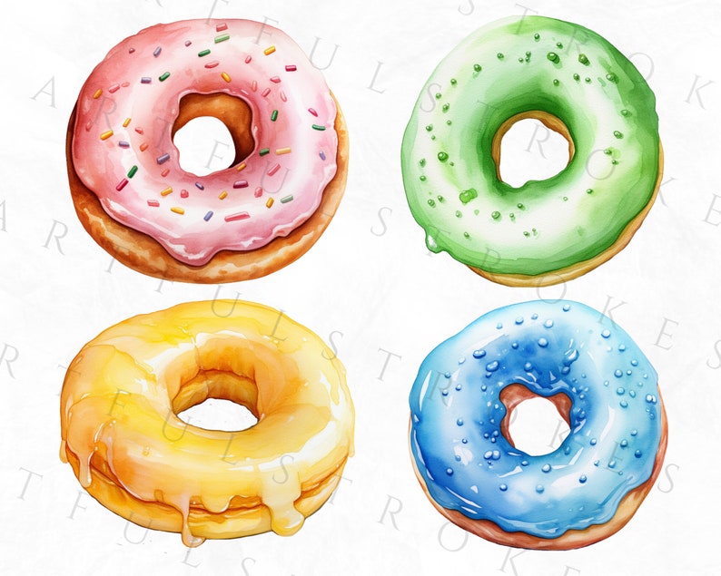 20 Watercolour Donuts Clipart Food Clipart Dessert PNG - Etsy