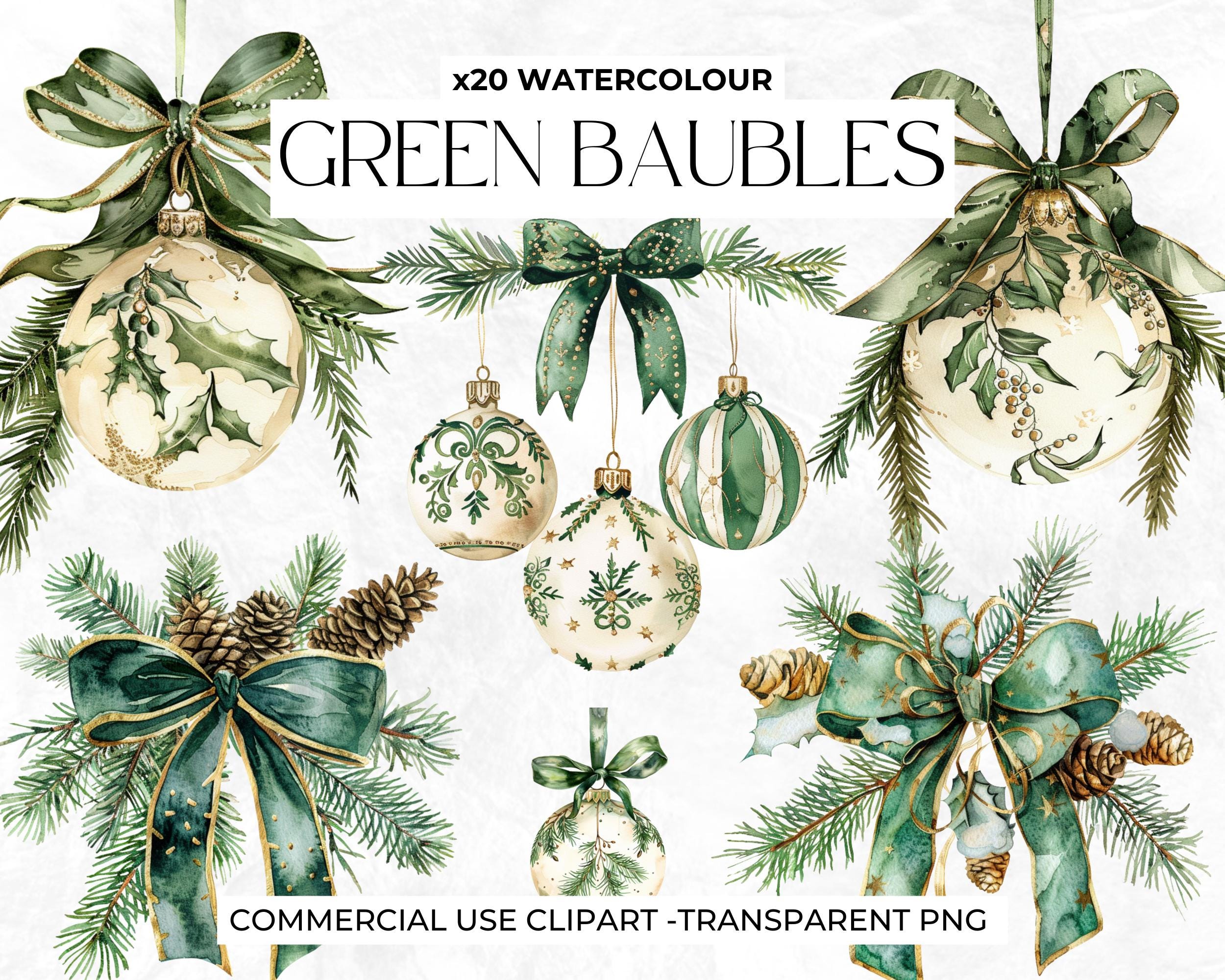Green Bauble Clipart, Gold Christmas, Elements for Cozy Christmas ...