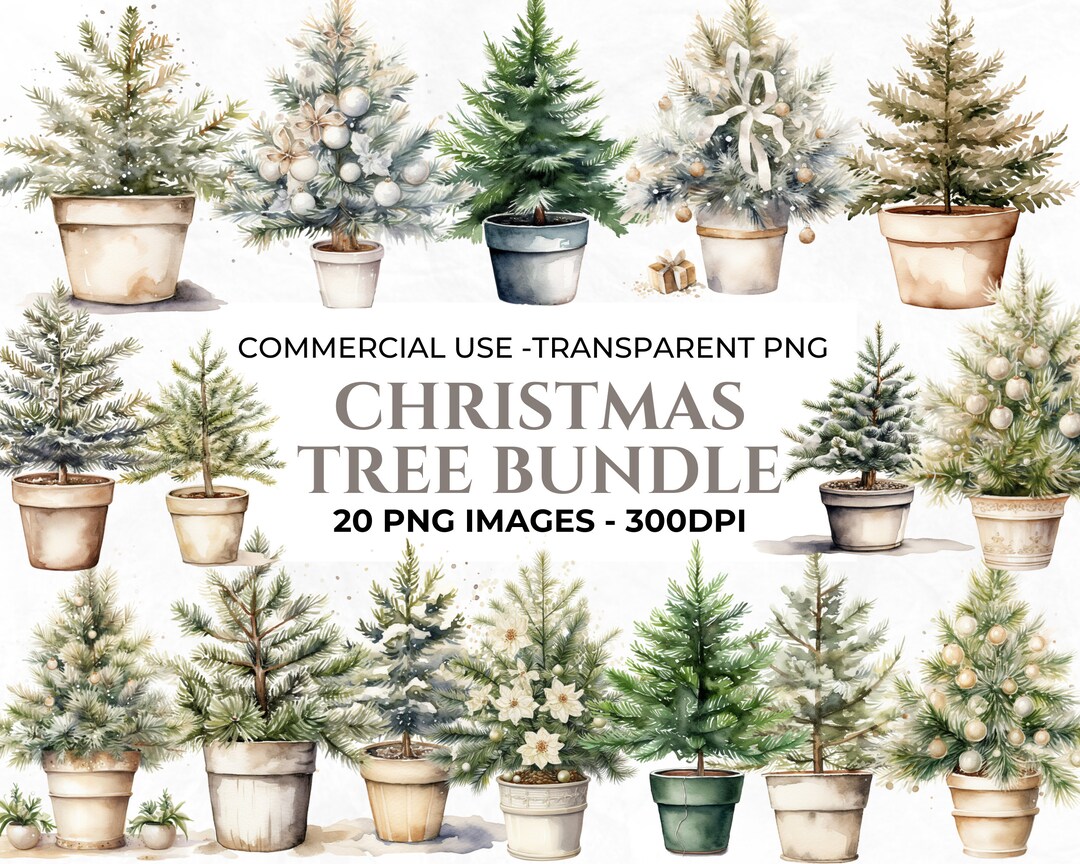 20 Watercolour Christmas Trees Clipart, Christmas Clipart Bundle ...