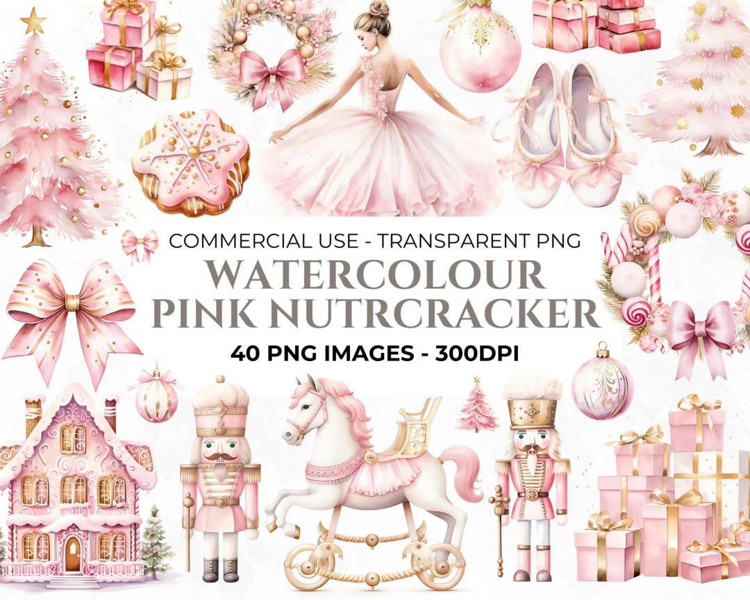 40 Nutcracker Christmas Clipart, Pink Christmas, Elements for Christmas ...