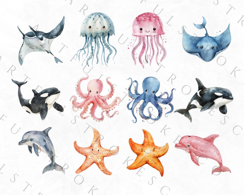 50 Watercolour Under the Sea Clipart, Baby Sea Creatures, Ocean Animals ...