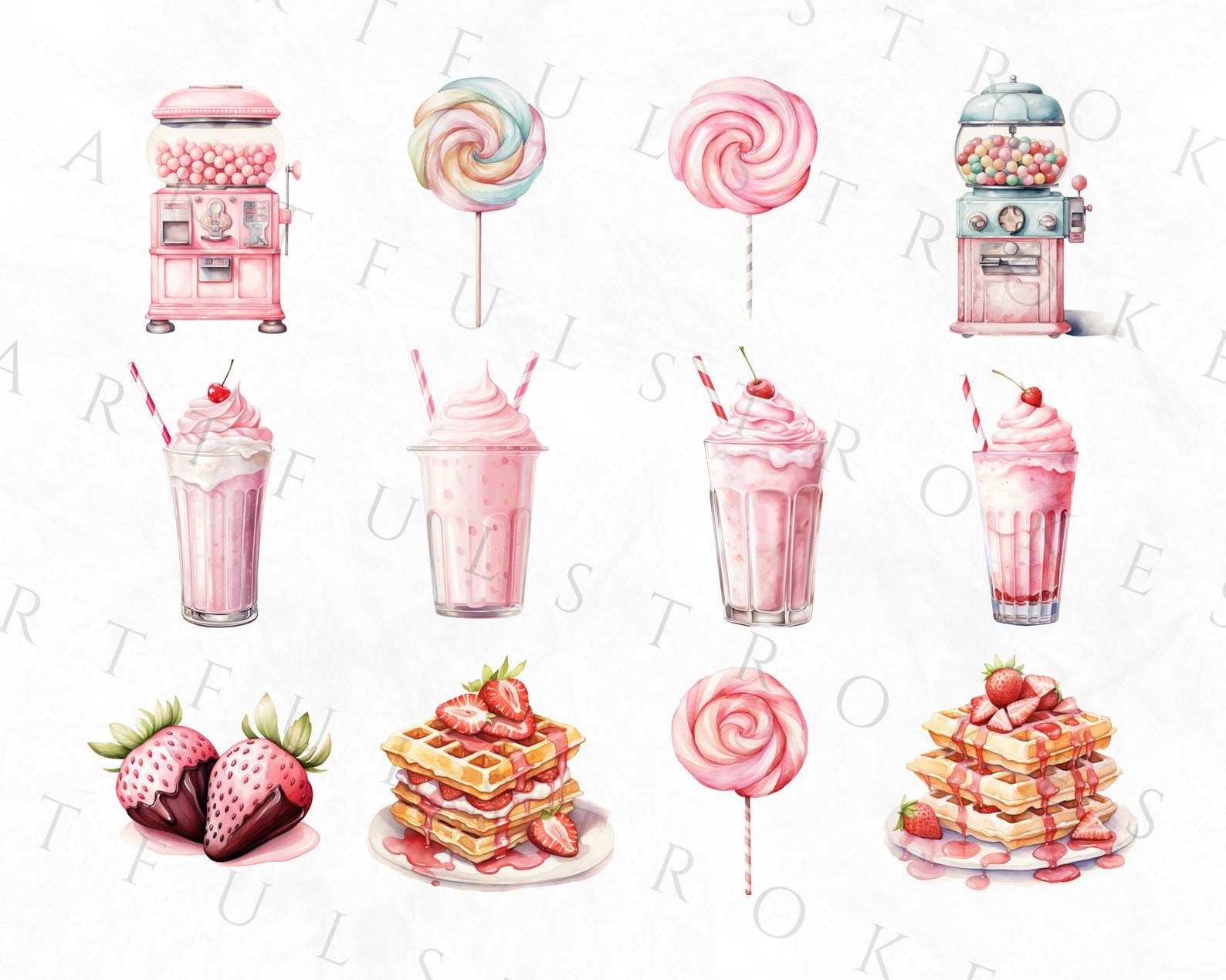 40 Watercolour Sweets Clipart, Deserts Clipart, Candy PNG Bundle ...