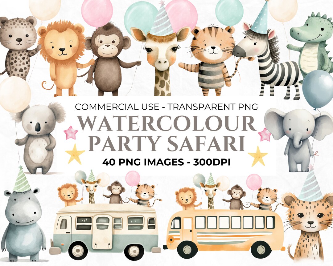 40 Watercolour Safari Animals Clipart, Birthday Safari, Children's ...