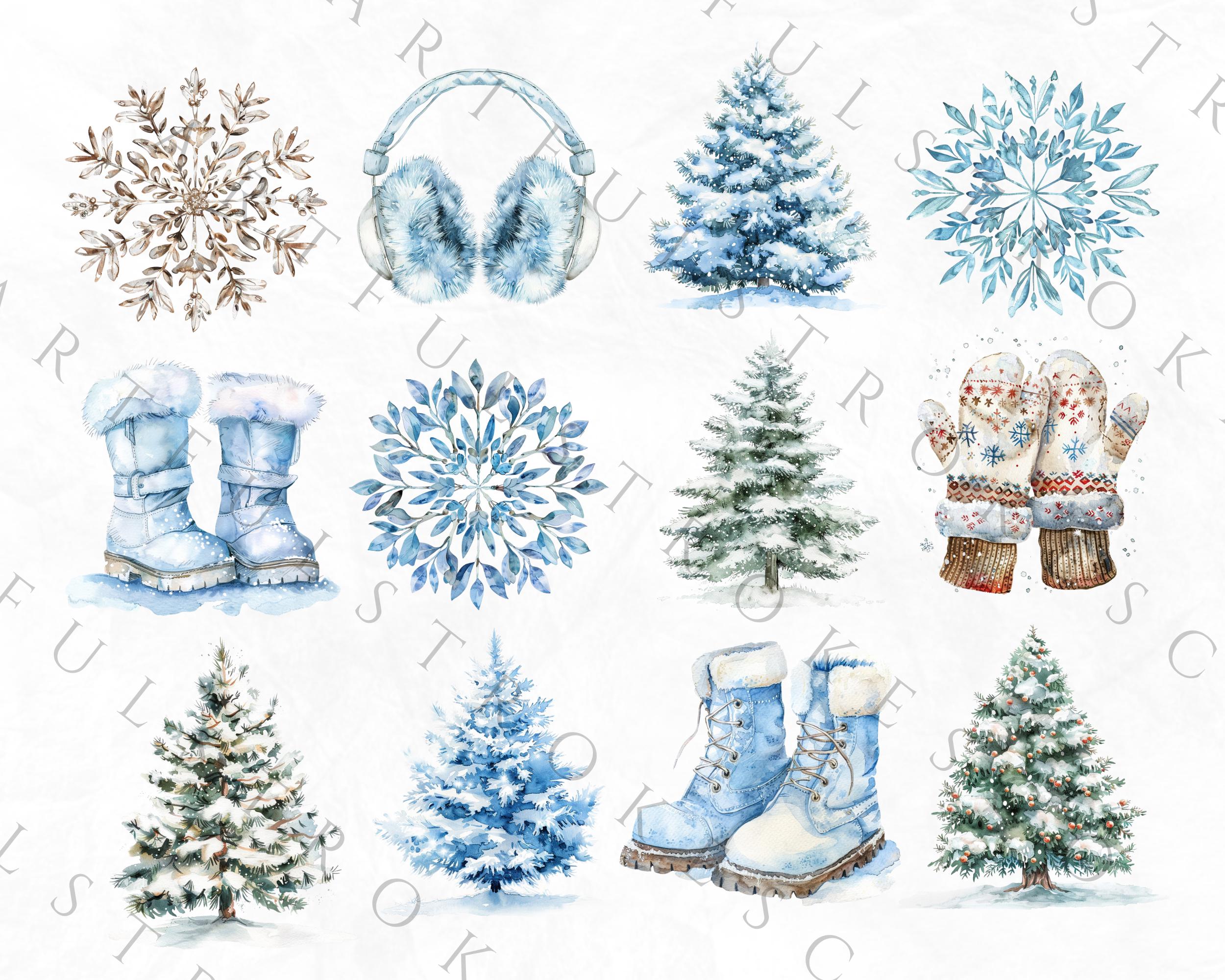 80 Winter Wonderland Christmas Clipart, Christmas Cards, Elements for ...