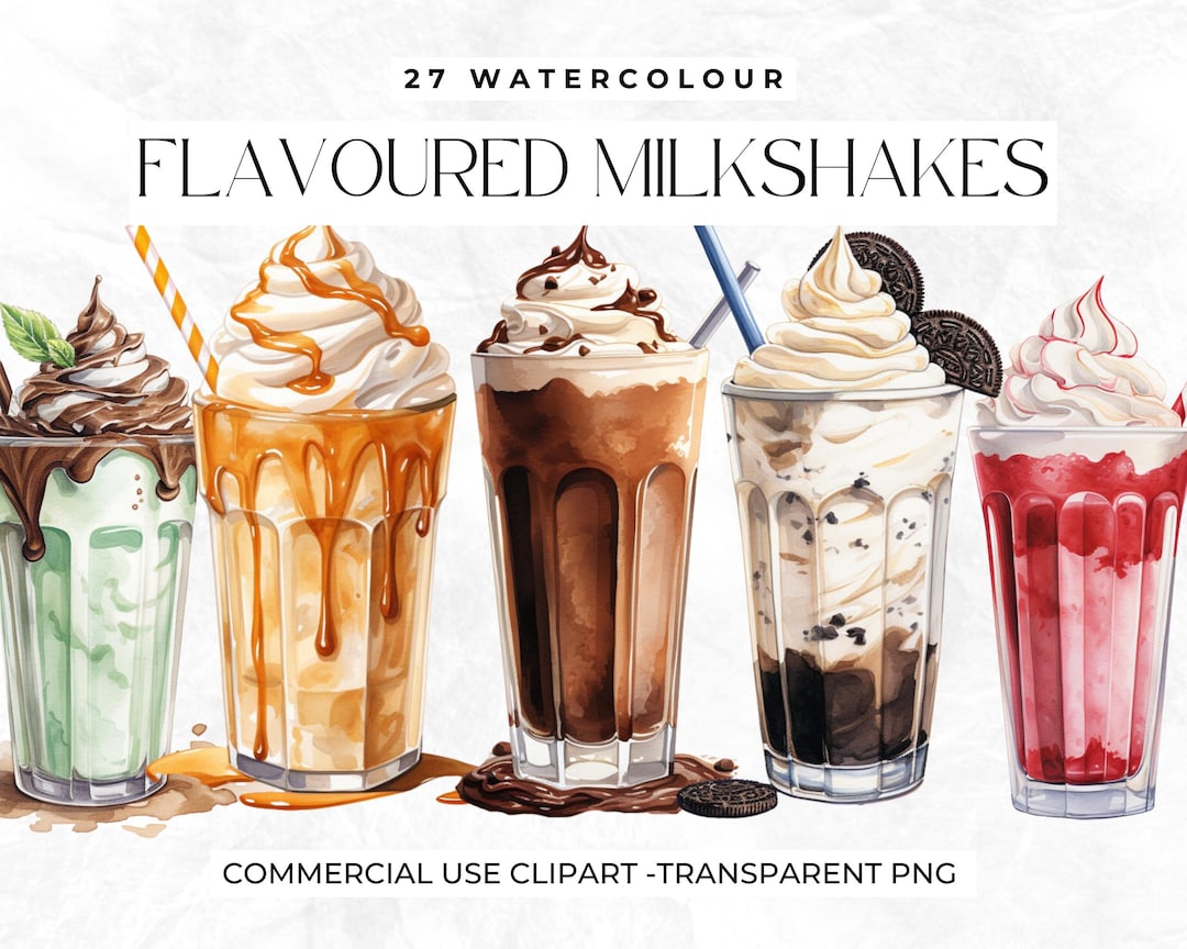 27 Watercolour Milkshake Clipart, Elements for Cafe Clipart, Oreo ...