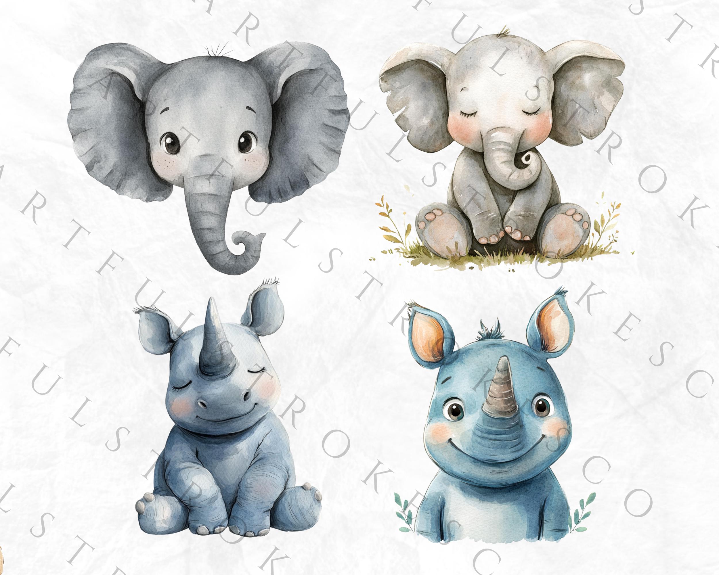 Watercolour Baby Safari Clipart, Lion, Giraffe, Elephant, Monkey, Wild ...