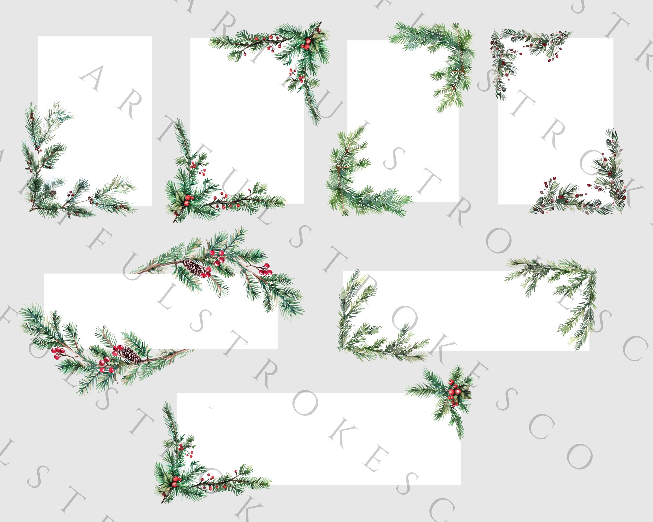 50 Watercolour Christmas Botanical Clipart, Winter PNG, Pine Cones ...