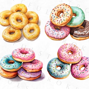 20 Watercolour Donuts Clipart, Food Clipart, Dessert PNG Bundle ...