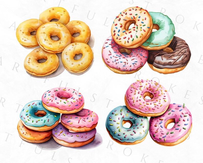 20 Watercolour Donuts Clipart, Food Clipart, Dessert PNG Bundle ...