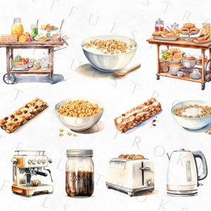 100 Watercolour Breakfast Clipart, Elements for Cafe Clipart, Menu Food ...