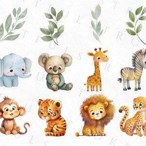 12 Baby Safari Animals Clipart, Watercolour Clipart, Nursery Clipart ...