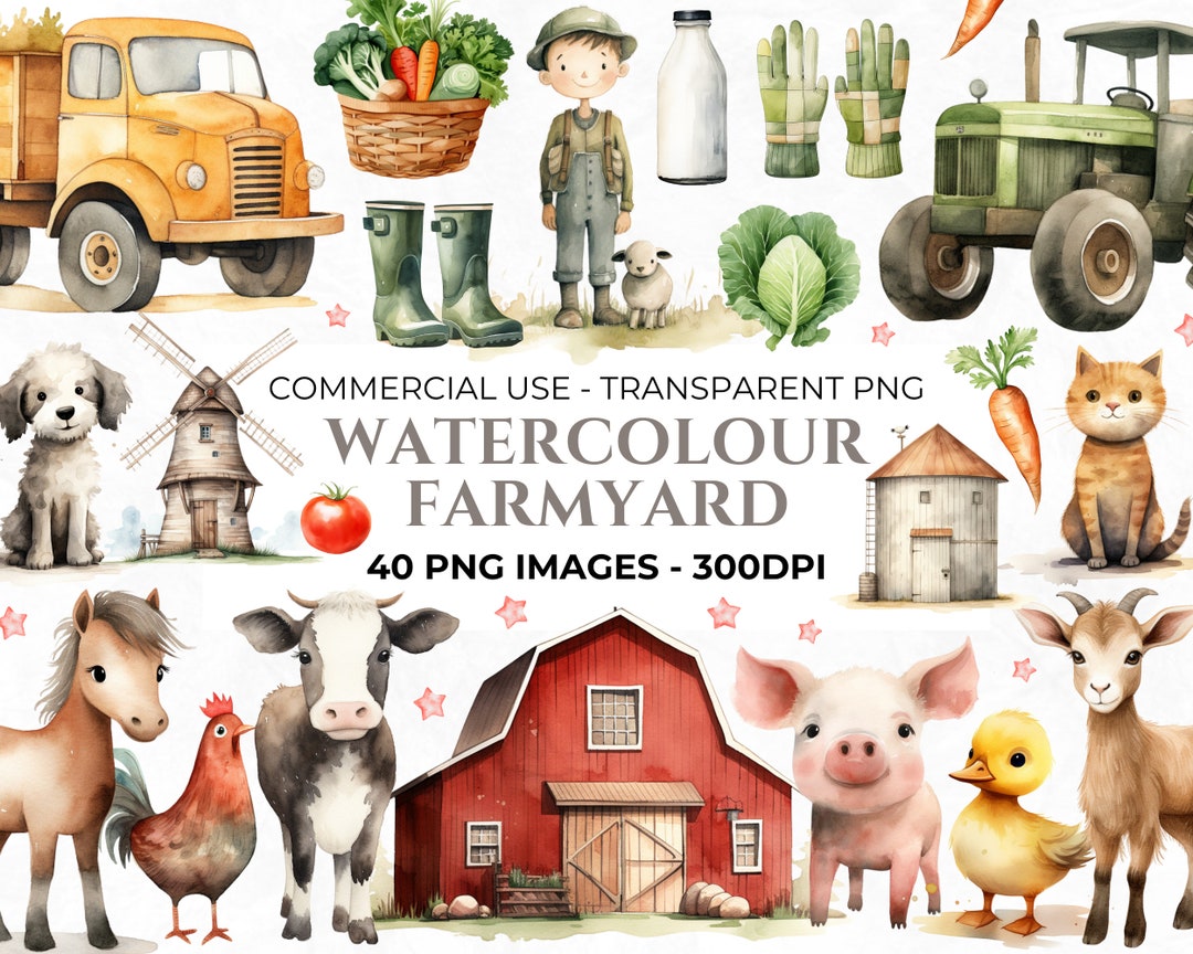 40 Farm Animals Clipart, Watercolour Clipart, Nursery Clipart, Baby ...
