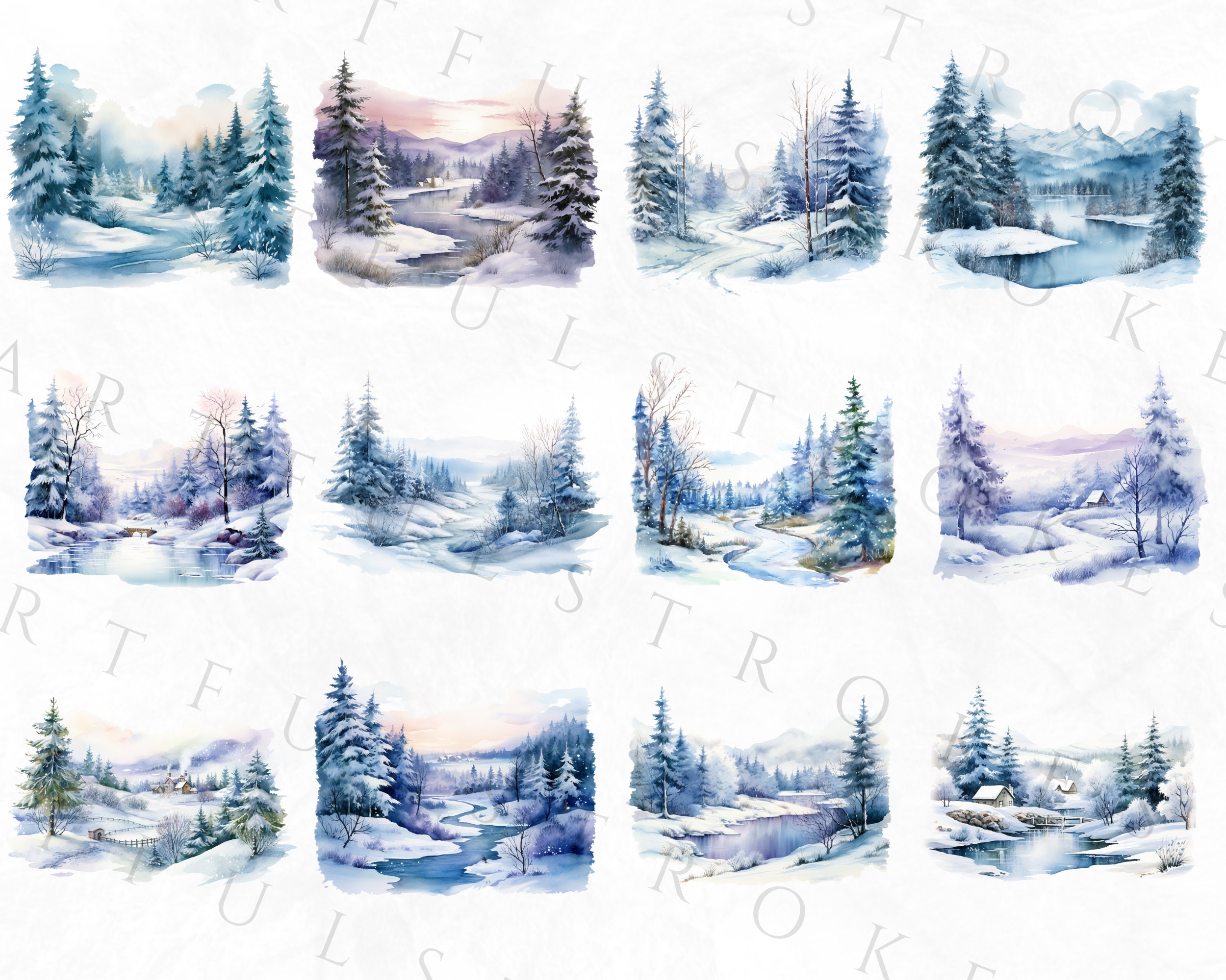 80 Winter Wonderland Christmas Clipart, Christmas Cards, Elements for ...