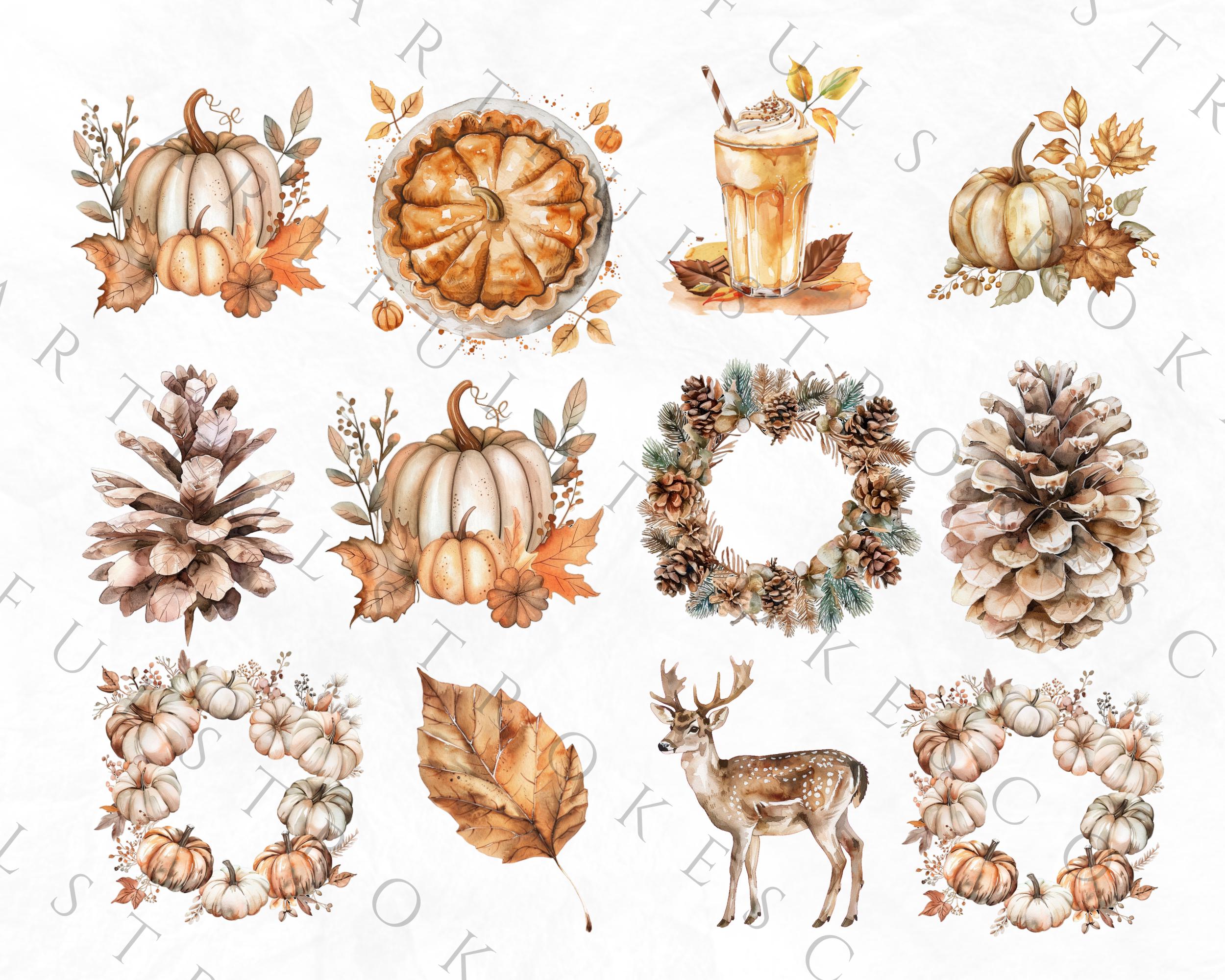 100 Watercolour Rustic Autumn Clipart, Fall Clipart, Cozy Autumn PNG ...