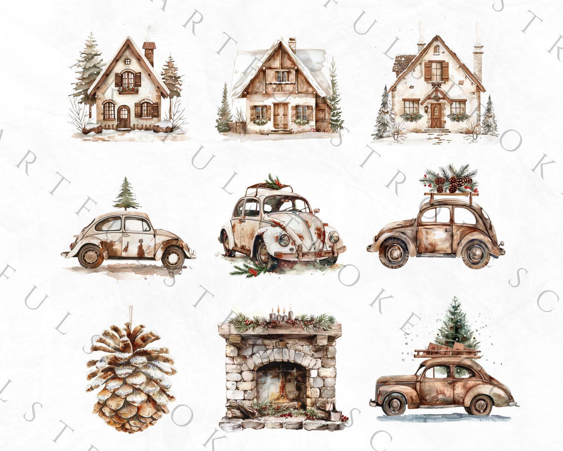 50 Watercolour Christmas Fall Clipart, Christmas Clipart Bundle, Winter ...