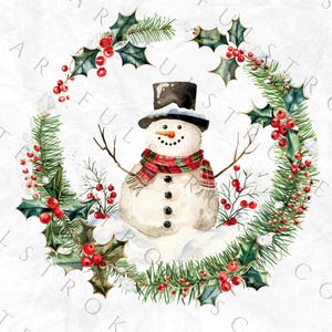 Watercolour Snowman Clipart, Christmas Wreath, Christmas Frame, Snowmen ...