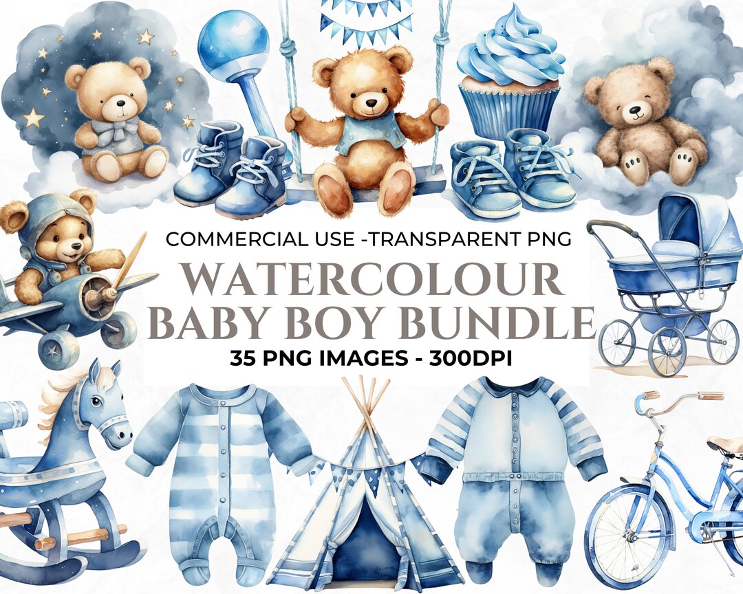 35 Watercolour Baby Shower Clipart, Baby Boy Clipart, Newborn Baby Boy ...