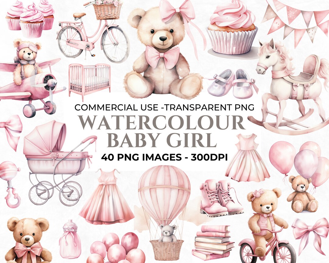 40 Watercolour Baby Shower Clipart, Baby Girl Clipart, Newborn Baby ...