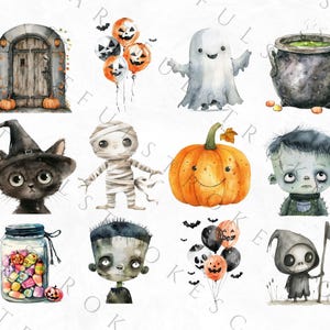 70 Watercolour Cute Halloween Clipart, Scary PNG, Pumpkin, Kids ...